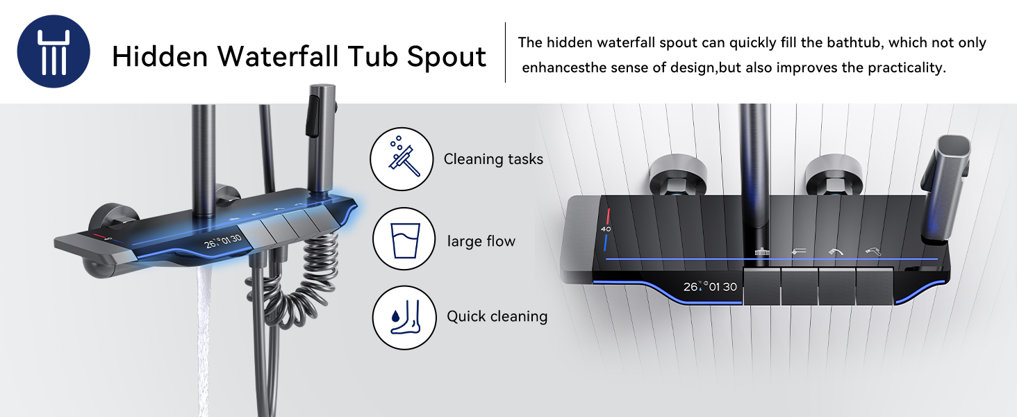 Shower System Thermostatic Piano Key Shower Faucet Set with Digital Display Ambient Lights ...