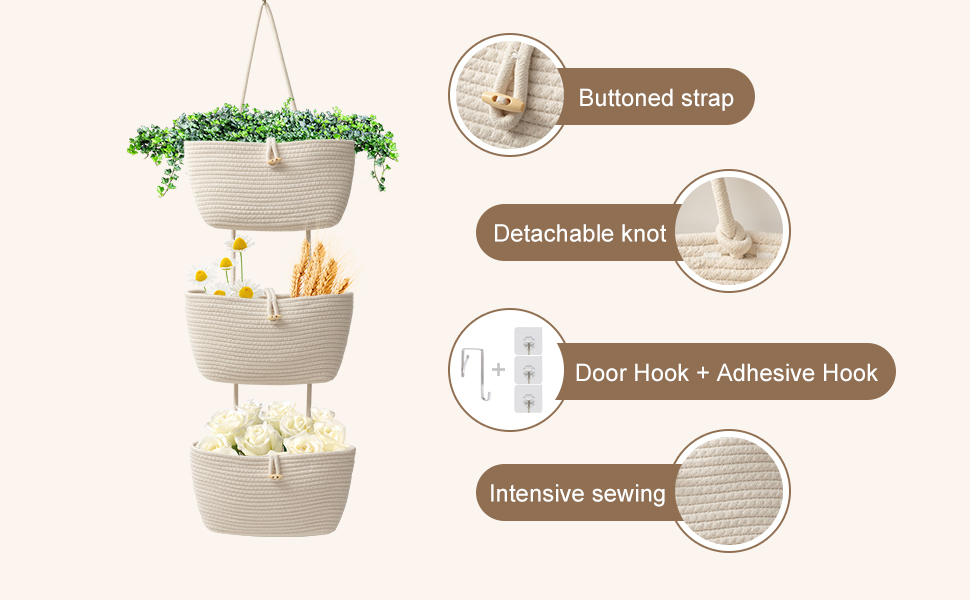 Amazon.com: TeoKJ Over the Door Hanging Baskets with Button Strap, 3 ...
