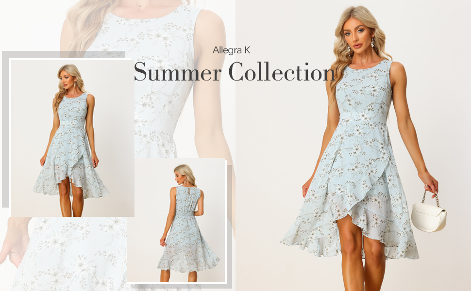 Allegra K Women's 2024 Summer Wrap Ruffle High Low Hem Round Neck ...