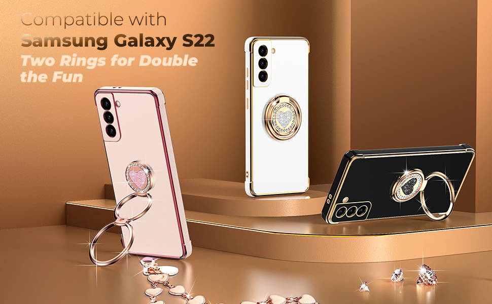 Amazon.com: XYZ for Galaxy S22 Case with Stand, Samsung S22 Case with Double Ring, Women Girls ...
