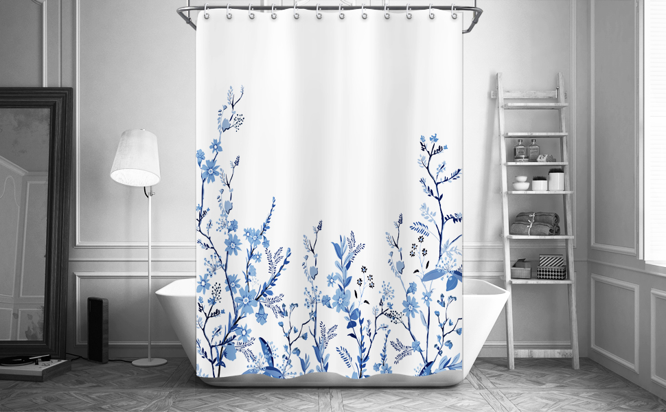 Amazon.com: Extra Long Shower Curtains 84 Inch Length, Blue Fabric Shower Curtains for Bathroom ...