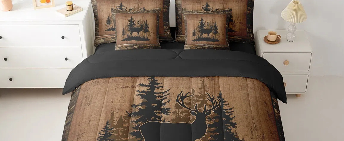 Amazon.com: Feelyou Bear Comforter Set Queen Size 7 Piece Kids Bedding - Rustic Cabin Lodge Bed ...