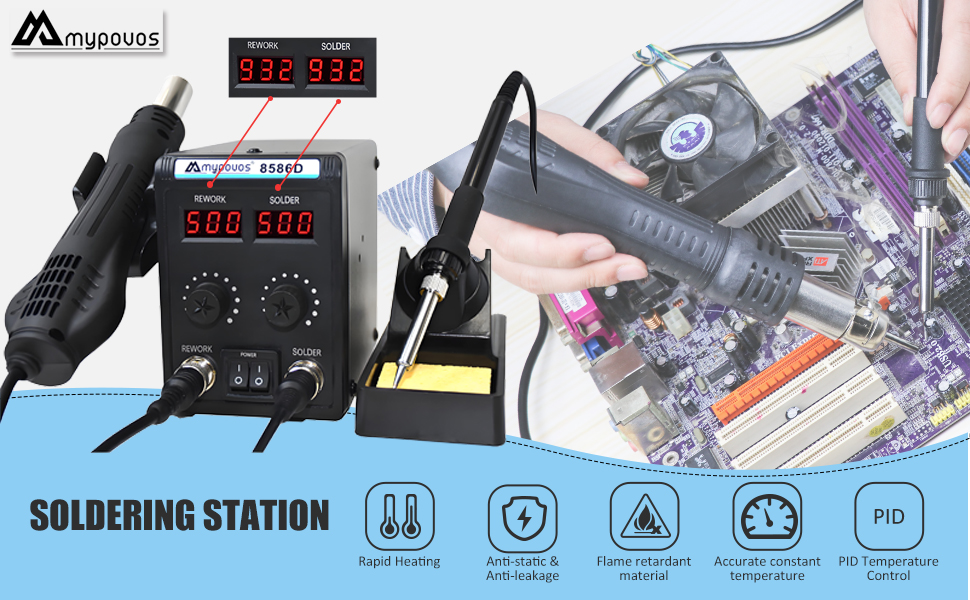 MYPOUOS 8586D 110V Solder Station, 2 in 1 LCD Dual Digital Display SMD ...