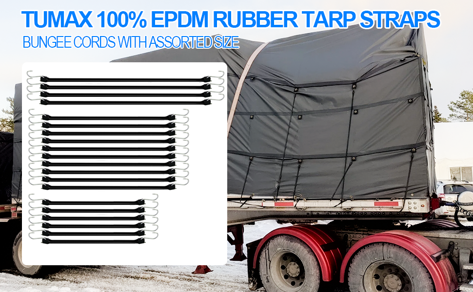TUMAX 20 PCS Rubber Tarp Straps Assorted Sizes with 150% Max Stretch ...