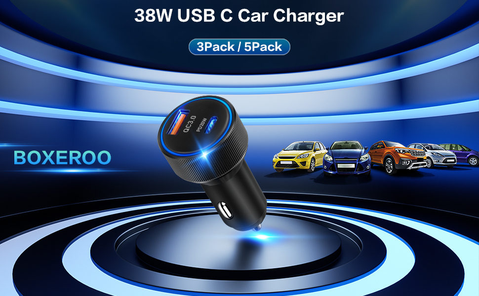Amazon.com: 38W USB C Car Charger Fast Charging, 3Pack Cigarette Lighter Adapter, Car Phone ...