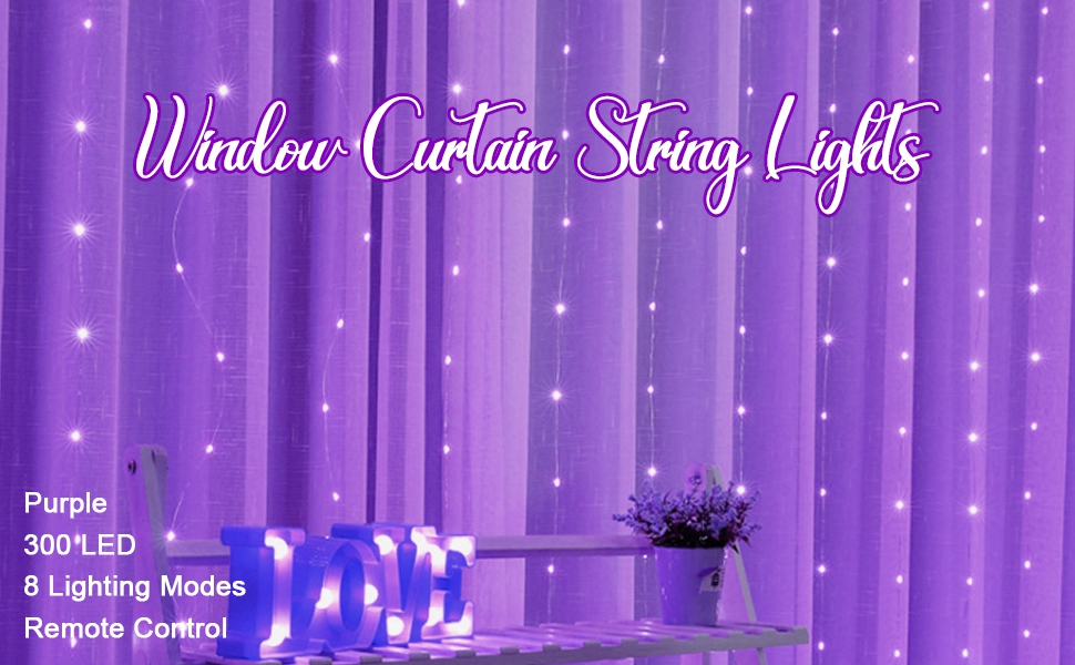 Amazon.com: HOME LIGHTING Window Curtain String Lights, 300 LED 8 ...