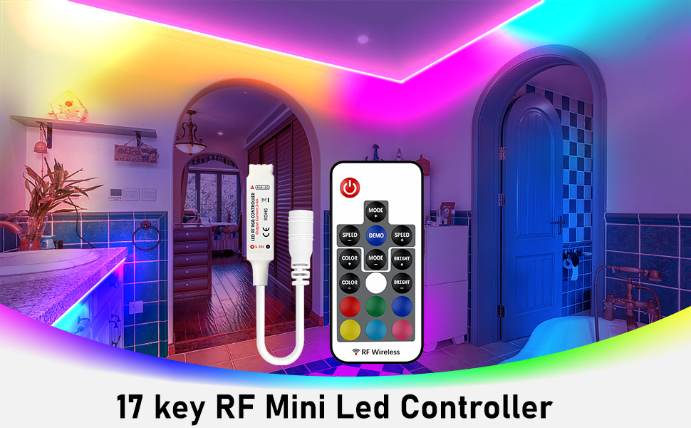17-Key RF Wireless Remote Control DC 5V-24V 12A RGB LED Controller with ...