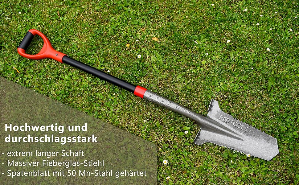 Red Tools Gärtnerspaten Power Head - Spaten mit Wurzelsäge - 115cm - hochwertiges Spatenblatt ...