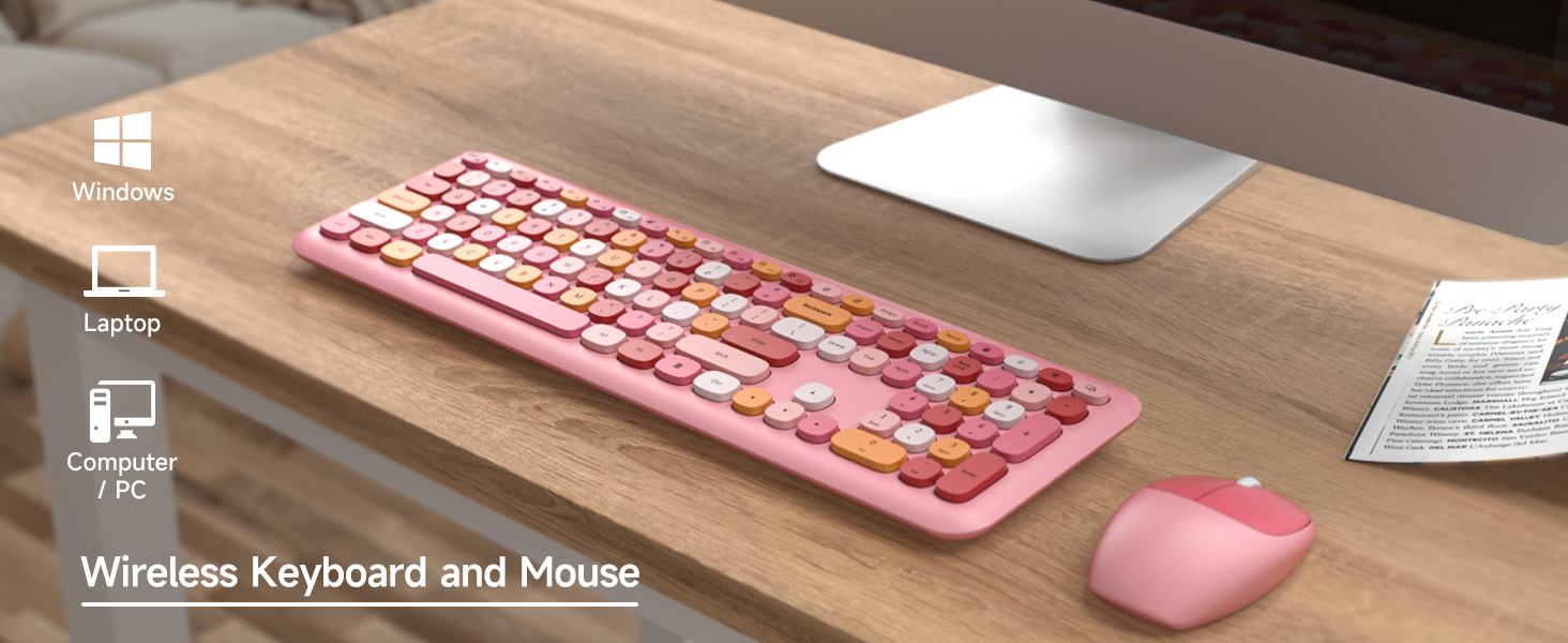 Amazon.com: Wireless Keyboard and Mouse Combo - MOFII Pink Full-Sized ...