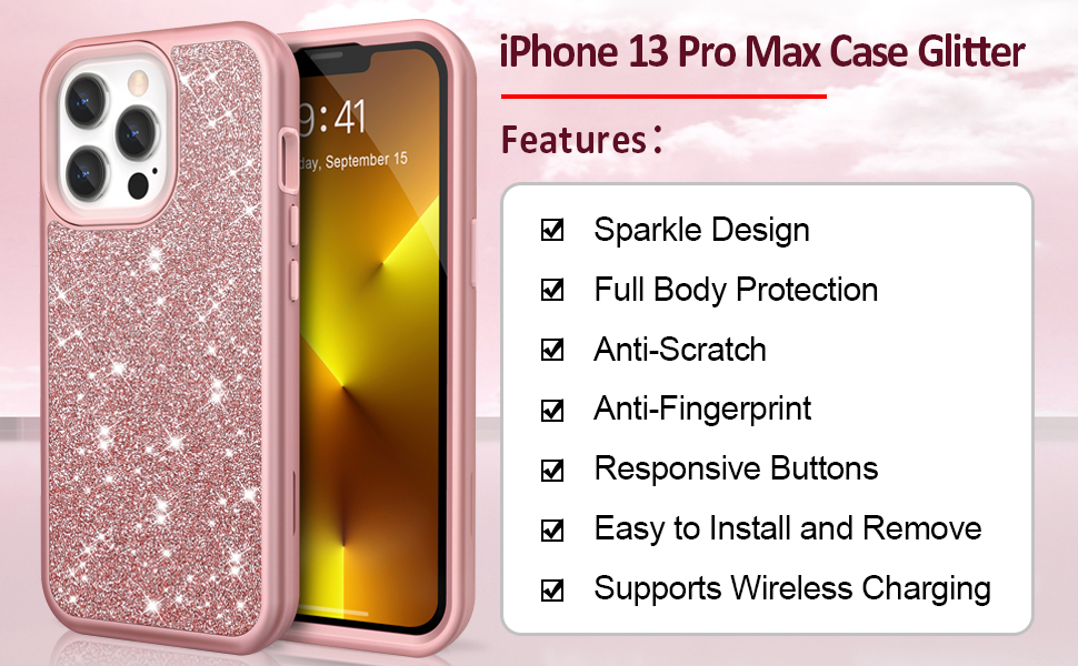 Amazon.com: Hython Case for iPhone 13 Pro Max Case Glitter, Cute Shiny Bling Sparkle Cover ...