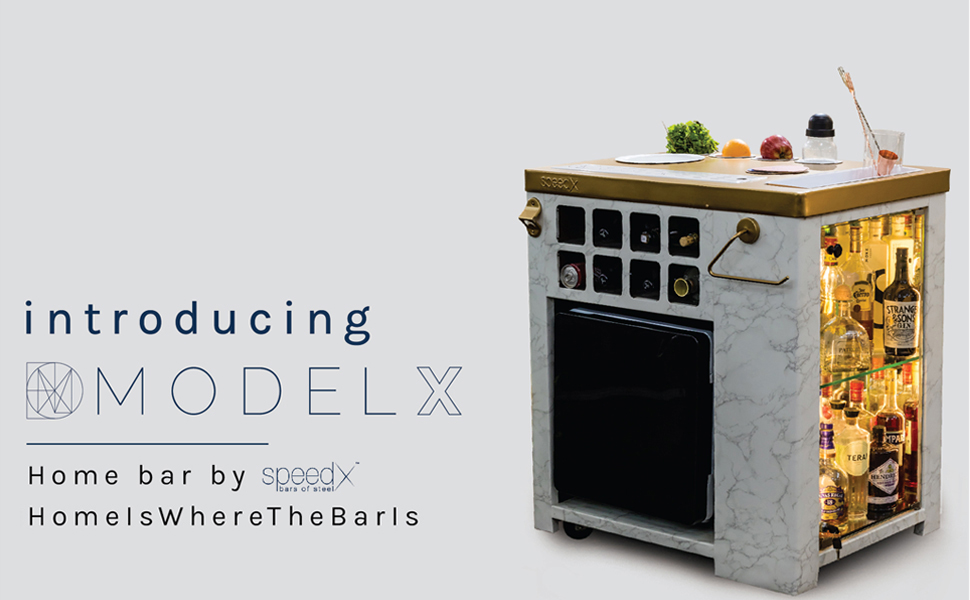 SpeedX Home Bars - Model X Home Bar Cabinet Wooden Vinyl & Matt Gold Finish with Built in 30L ...