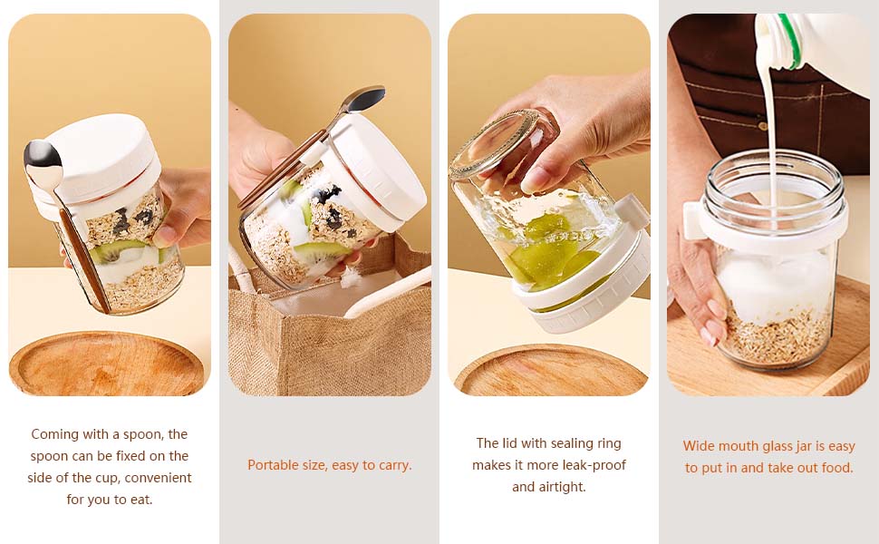 Amazon.com: Overnight Oats Containers with Lids, 12 oz Glass Jars with Lids for Overnight Oats ...