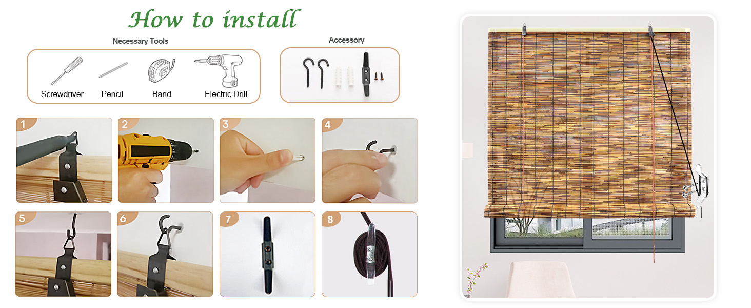 Amazon.com: Bamboo Blinds / Shades for Patio with Cords, Sun Protection, Breathable, Suitable ...