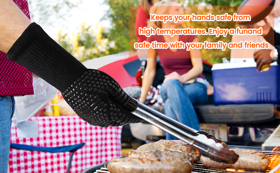 Amazon.com : Heat Resistant BBQ Gloves for Hot Temperature Cooking, Barbecue Grilling or Baking ...