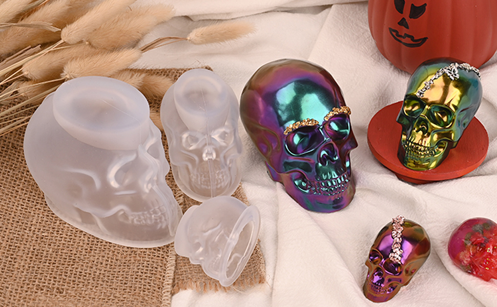 Amazon.com: Actvty Skull Resin Mold, Set of Large, Medium, Small Silicone Skull Head Molds, 3D ...