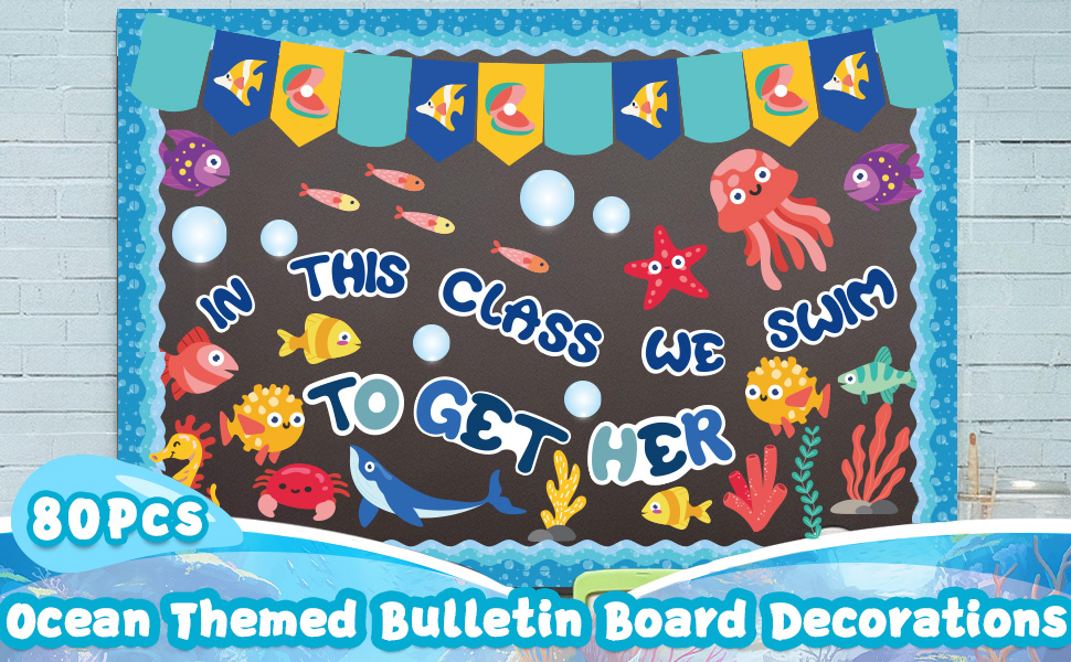 Amazon.com: VABAMNA Ocean Themed Bulletin Board Decorations Under The ...