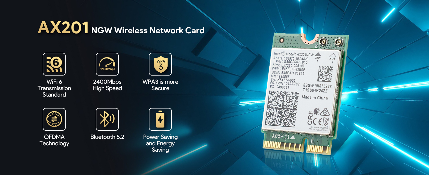 Amazon.com: Intel AX201NGW Wi-Fi 6 Wireless Card M.2: CNVio2, Bluetooth ...