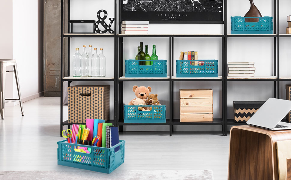 Amazon.com: Olyzer 5 Pack Plastic Storage Basket, Folding Storage Box ...