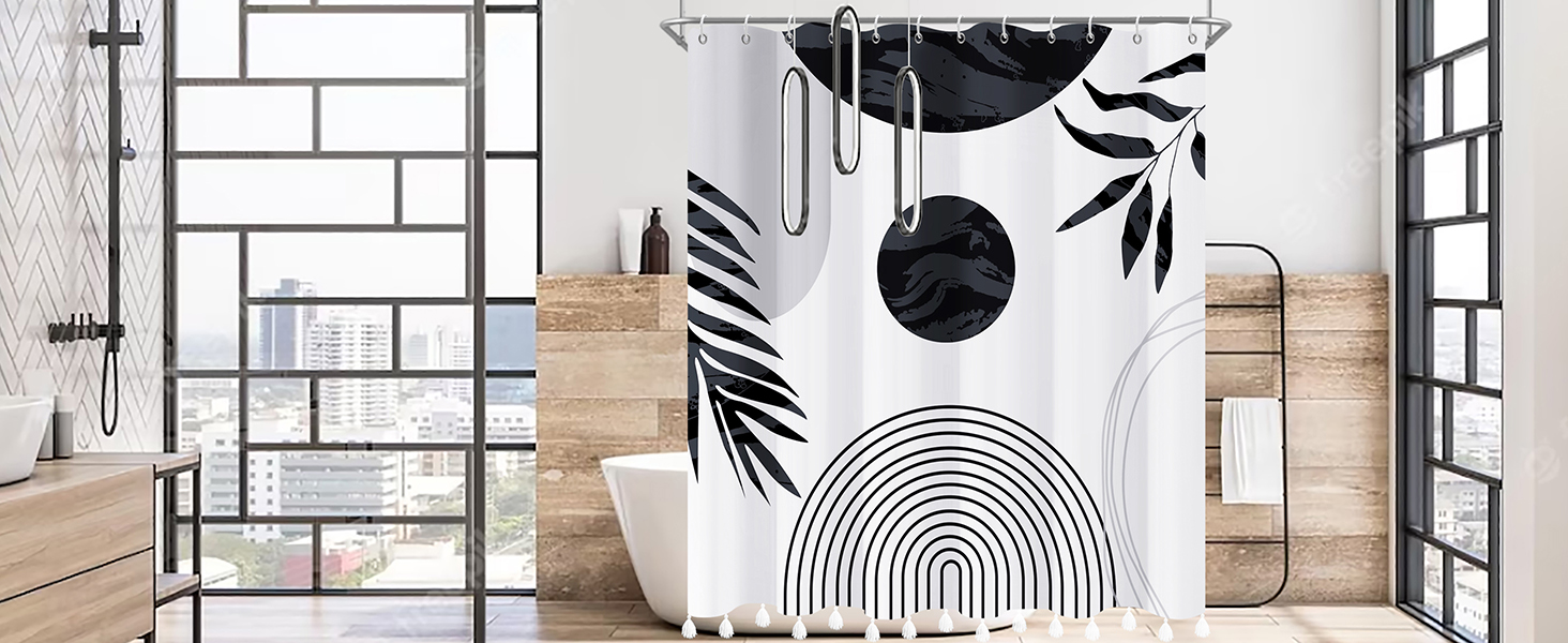 Amazon.com: TOENGS Boho Shower Curtains for Bathroom Black and White Shower Curtain with Tassel ...