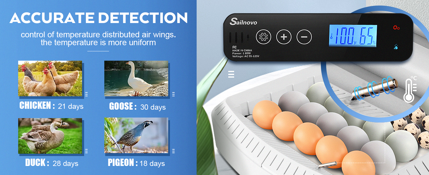 Amazon.com : Egg Incubators Sailnovo 35-56 Eggs with Automatic Egg Turning and Humidity Control ...