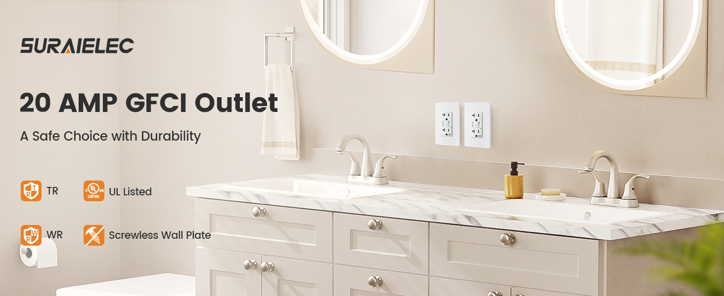 Amazon.com: SURAIELEC GFCI Outlet 20 amperios, paquete de 2 tomas eléctricas GFI autocomprobadas ...