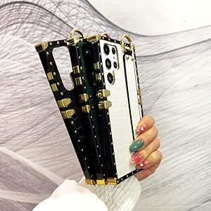 Amazon.com: BUSDOG Luxury Rectangle Leather for Samsung Galaxy S23 Ultra Case with Wristband ...