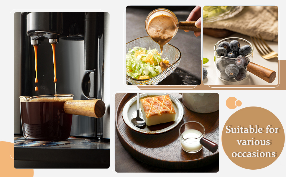 Amazon.com: Single Spout Espresso Coffee Shot Glass with Wood Handle Measuring Cup Triple ...