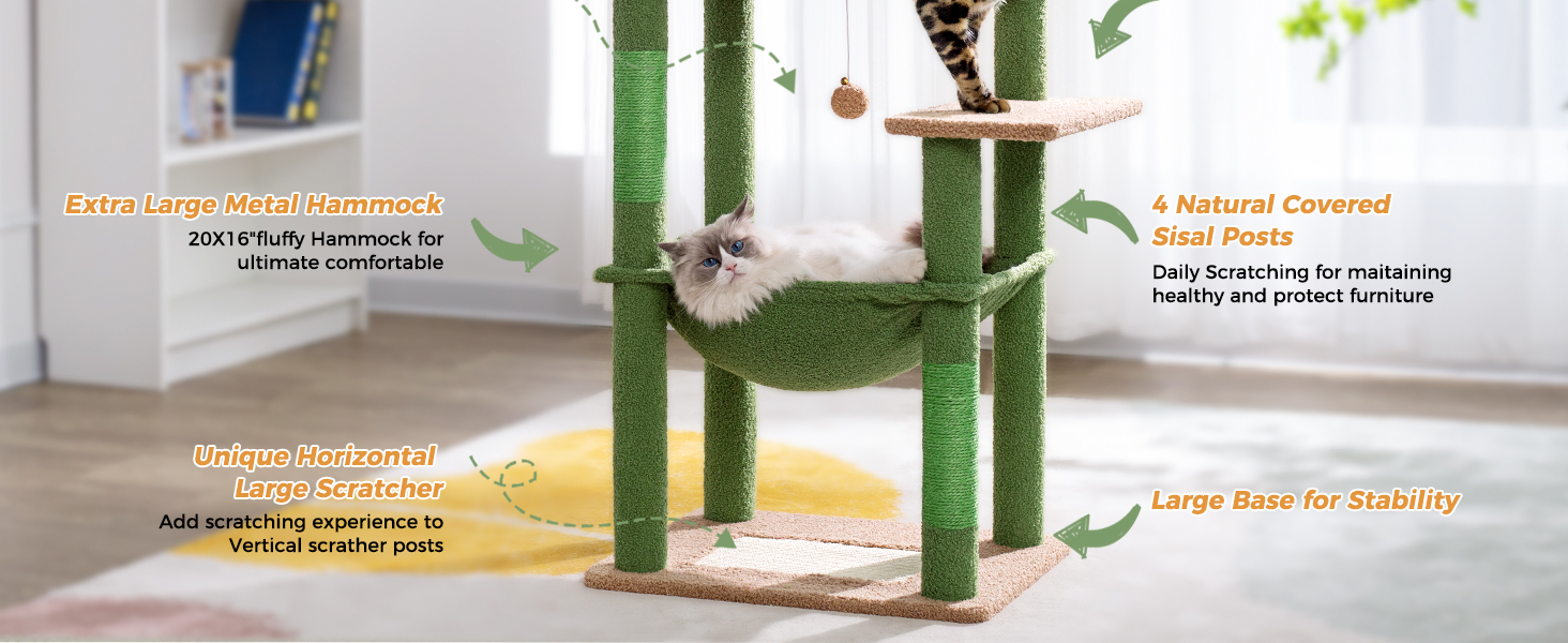 Amazon.com : Meow Sir Cactus Cat Tree for Large Cats 53'' Multilevel Cat Tower with Large ...