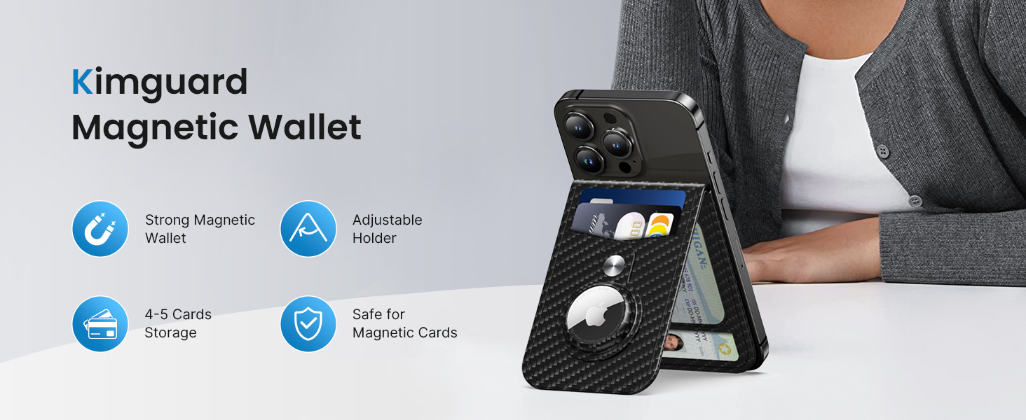 Amazon.com: Kimguard for Magsafe Wallet Stand with Airtag Holder, Strong Magnetic Wallet for ...