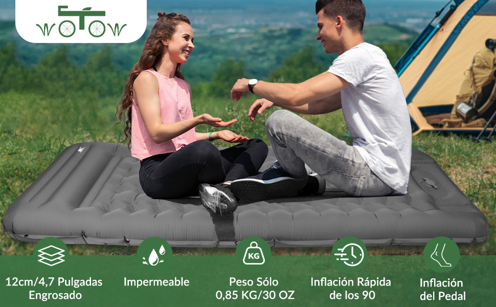 WOTOW Colchoneta Inflables Camping, 12cm Colchón Doble/Individual Autohinchable Dormir con Bomba ...
