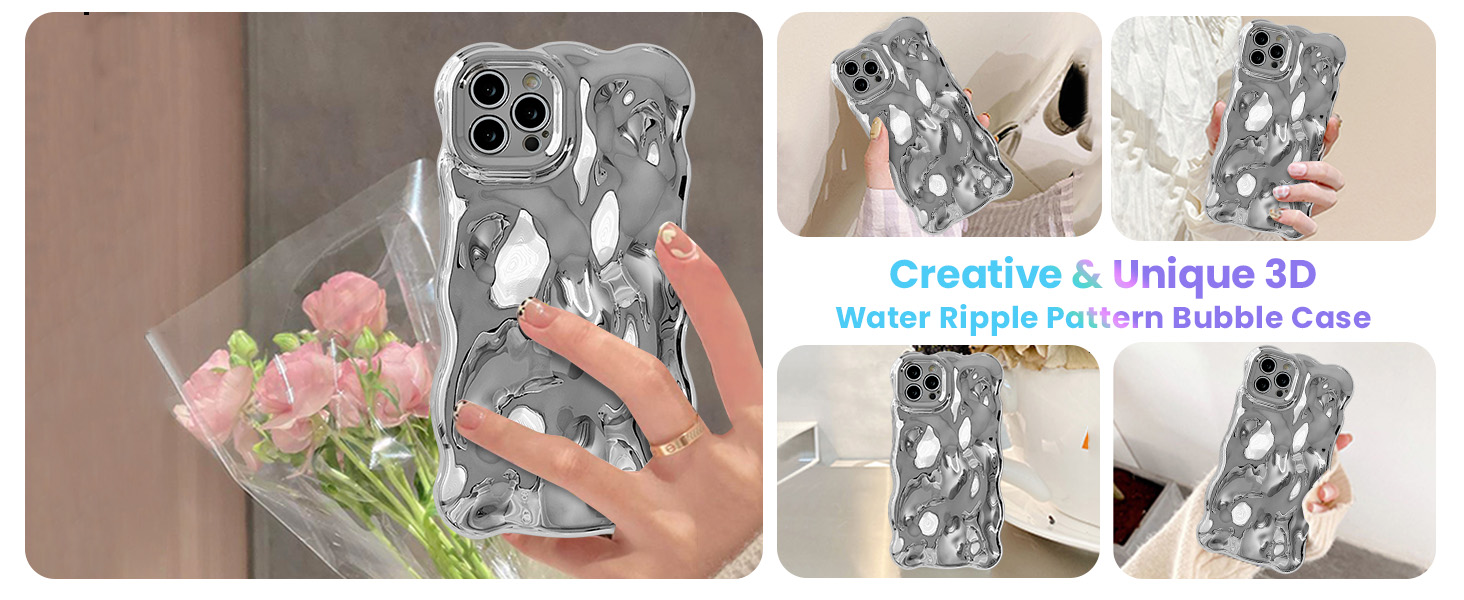 Amazon.com: UEEBAI Ripple Case for iPhone 16, Cute Silver Cover Wave Shape for iPhone Case ...