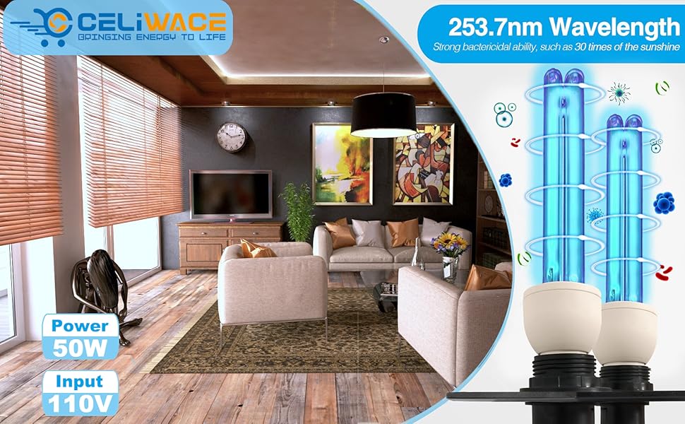 50 Watts HVAC Light Bulb Quartz Light for Duct 254nm 253.7nm Furnace Light Bulb for Ac Air ...