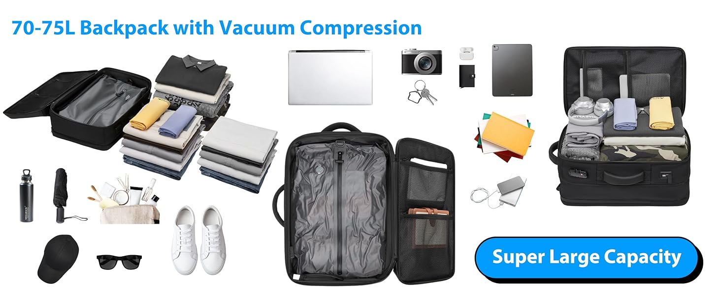 Amazon.com: MEGABACK Vacuum Travel Backpack, 70L Expandable Air Vacuum Backpack for Travel ...