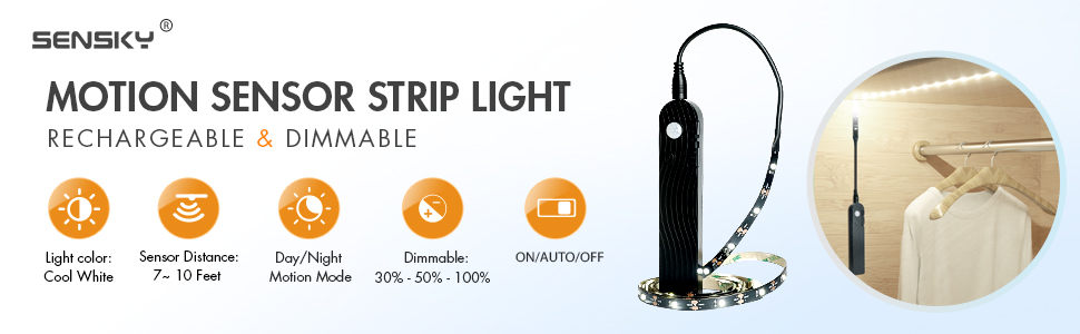 Sensky Rechargeable Motion Sensor Light, Battery Powered LED Strip ...