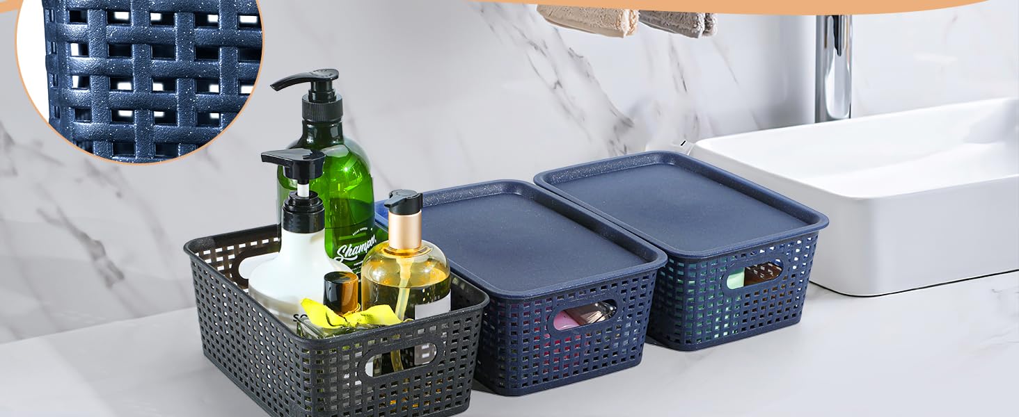 Storage Baskets with Lids, Rectangular Storage Boxes with Lids Pantry ...