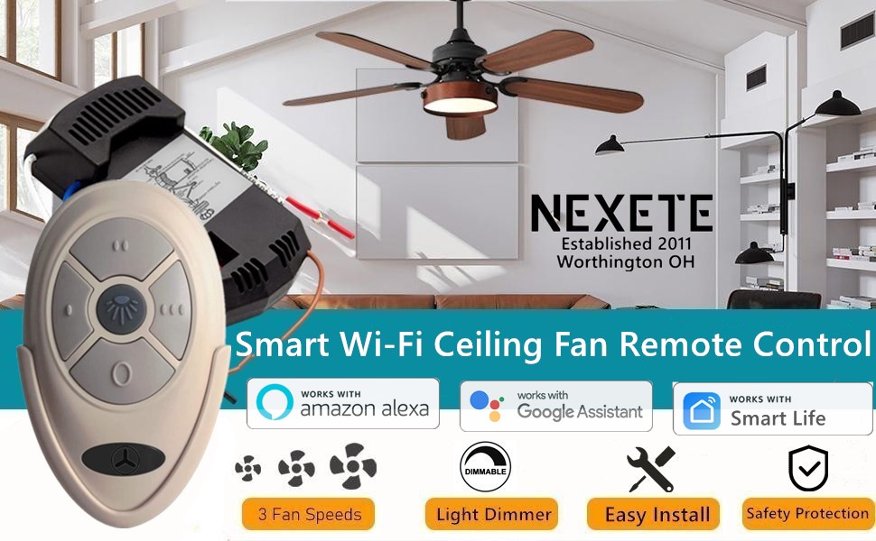 Nexete Smart Wi-Fi Universal Ceiling Fan Remote Control Kit,4 DIP ...