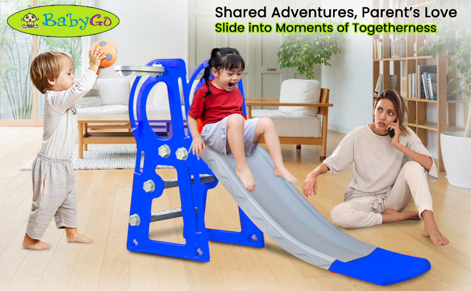 Buy BabyGo Riko Kids Toy Foldable Slide with Basket for Indoor & Outdoor Home & School (Blue ...