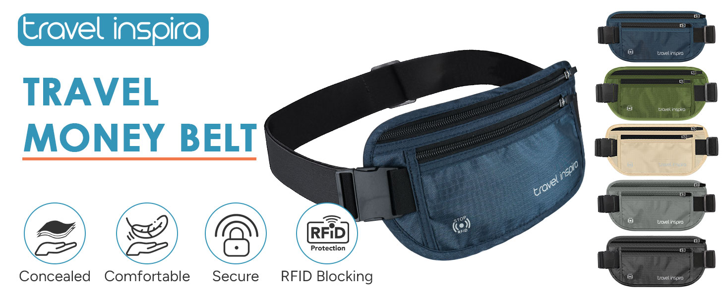 Amazon.com | travel inspira RFID Blocking Travel Money Belt with Anti-Thief Zip - Slim Passport ...