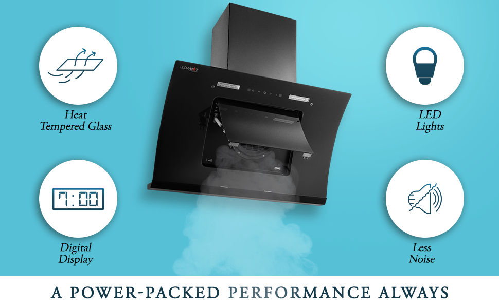 BLOWHOT Lara 90Cm Smart Chimney 1300 m3/h Airflow, Filterless, Autoclean, Touch Control, Motion ...