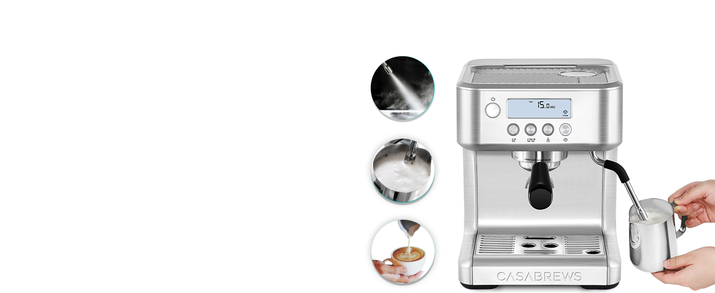 CASABREWS Ultra Espresso Machine with LCD Display, Barista Coffee Machine with Milk Frother and ...
