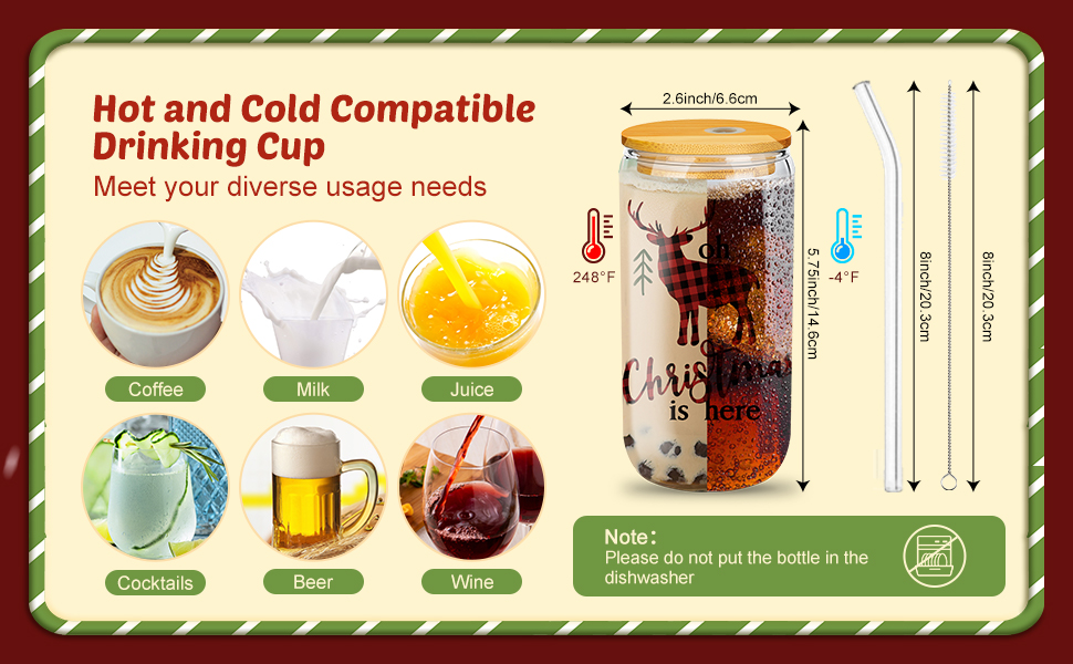 Amazon.com: Umigy 8 Pack Christmas Glass Cups, 16 oz Christmas Mason ...