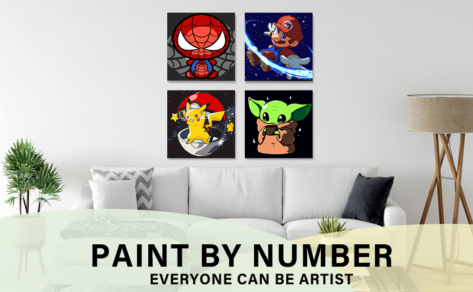 Amazon.com: 4 Pack Paint by Numbers for Kids Ages 8-12 with Frame, Cartoon Paint by Number Kits ...