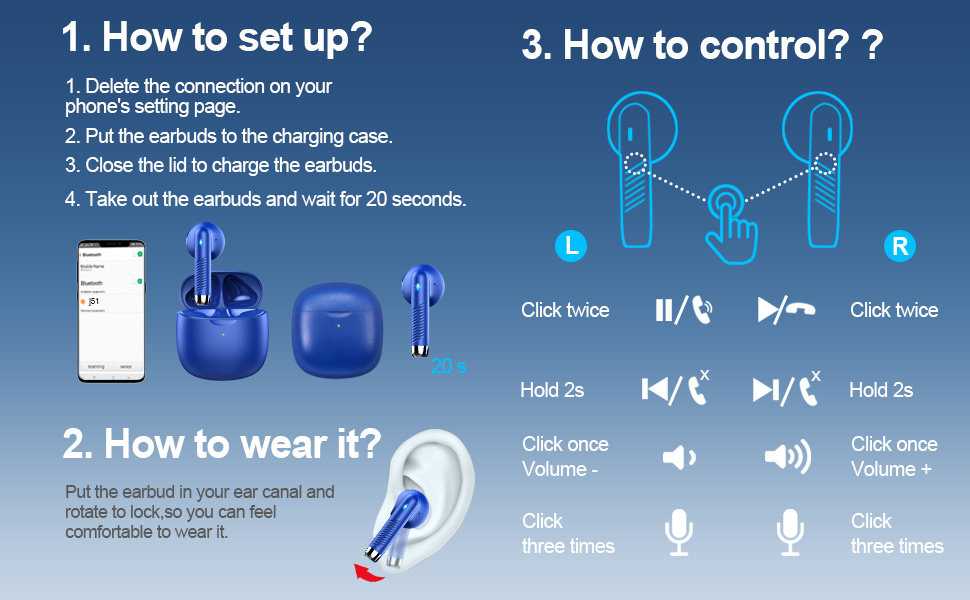 Jxrev Wireless Earbuds, Bluetooth 5.3 Headphones HI-FI Stereo, Wireless ...