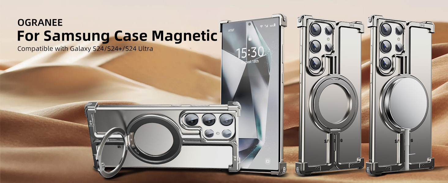 Amazon.com: OGRANEE Frameless for Samsung Galaxy S24 Ultra Case with Kickstand, Bezel Less Metal ...