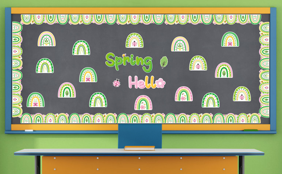 Amazon.com : Yopyame 80Pcs Hello Spring Boho Rainbow Bulletin Board ...