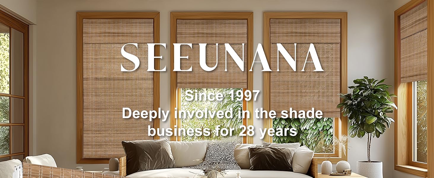 Amazon.com: SEEUNANA No Tools No Drill Cordless Bamboo Roman Shades, UV ...