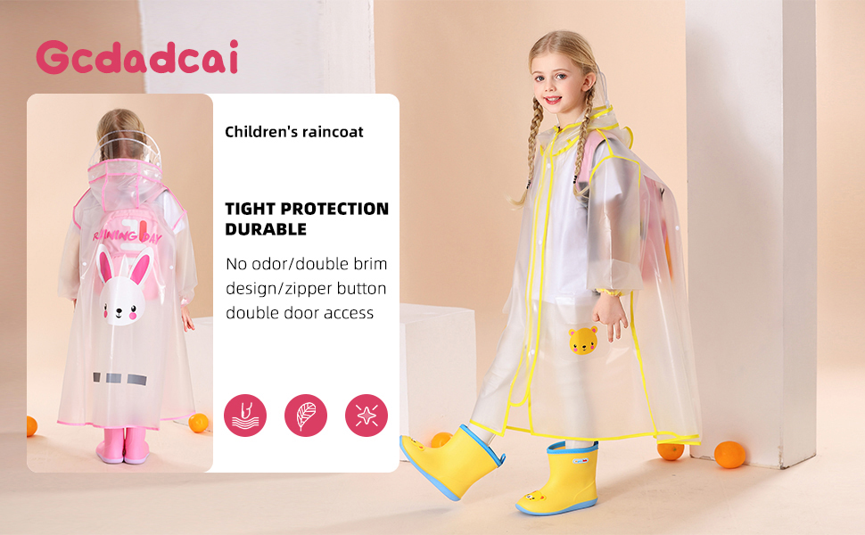 Amazon.com: Gcdadcai Kids rain poncho kids rain jacket raincoat for boys and girls - reusable ...