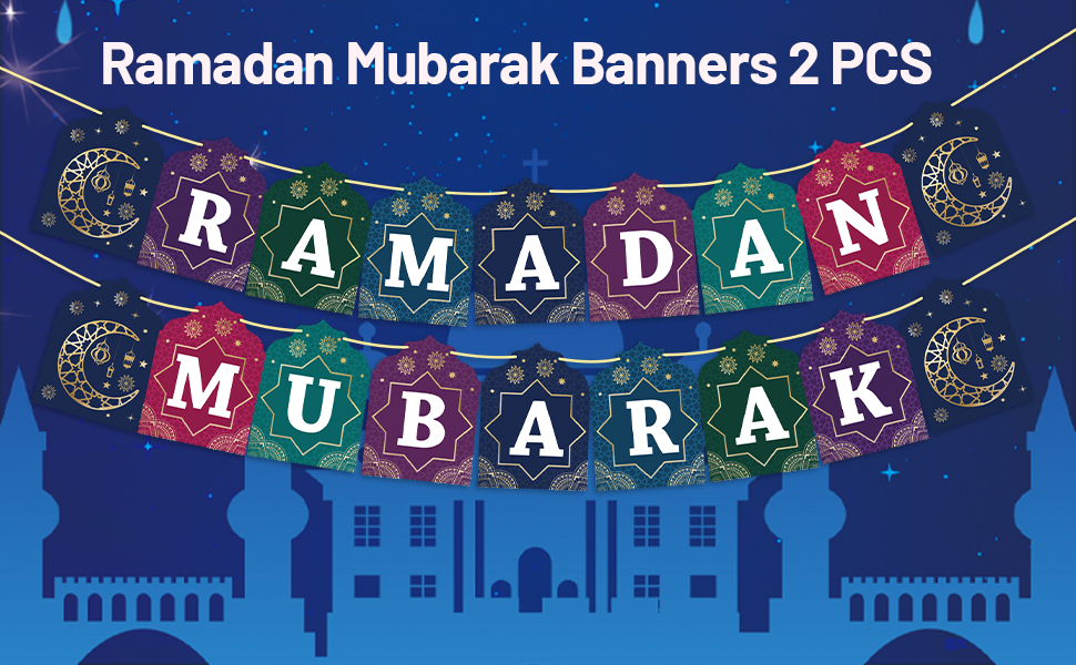 Amazon.com: Fancy Land Ramadan Mubarak Banners NO DIY Ramadan Party Decoration Hanging ...