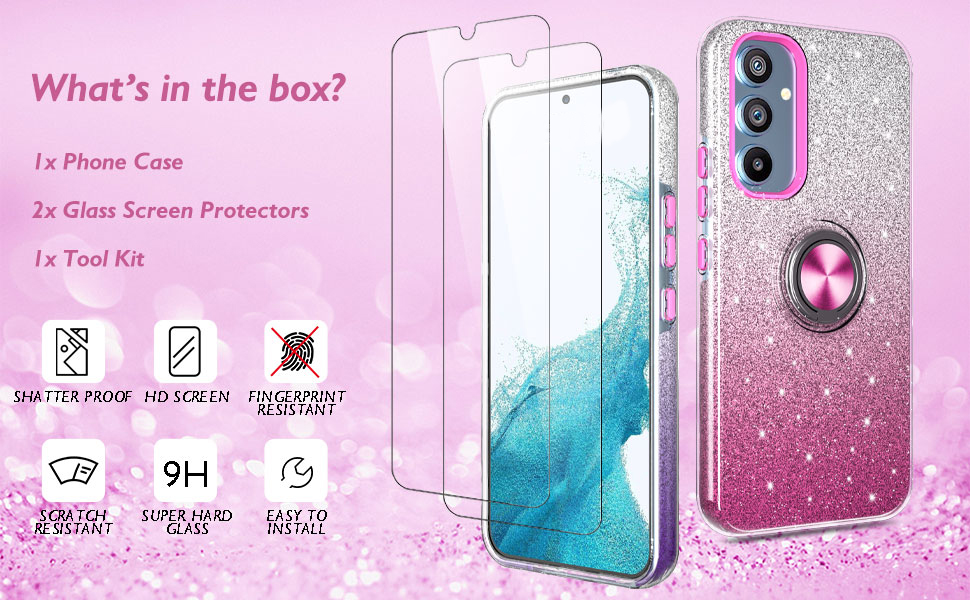 Amazon.com: KSWOUS for Samsung Galaxy A15 Case with Screen Protector [2 Pack], Glitter Sparkly ...