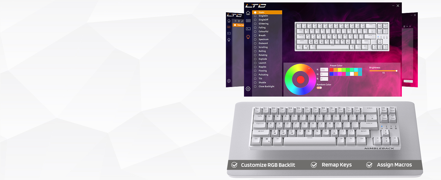 LTC NB681 Nimbleback Wired 65% Mechanical Keyboard, RGB Backlit Ultra-Compact 68 Keys Gaming ...